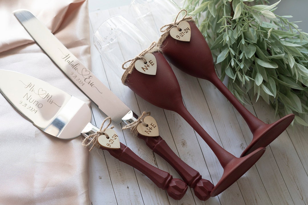 Maroon Cake Server Marsala Cutting Set Maroon Wedding Cake Knife Set ...