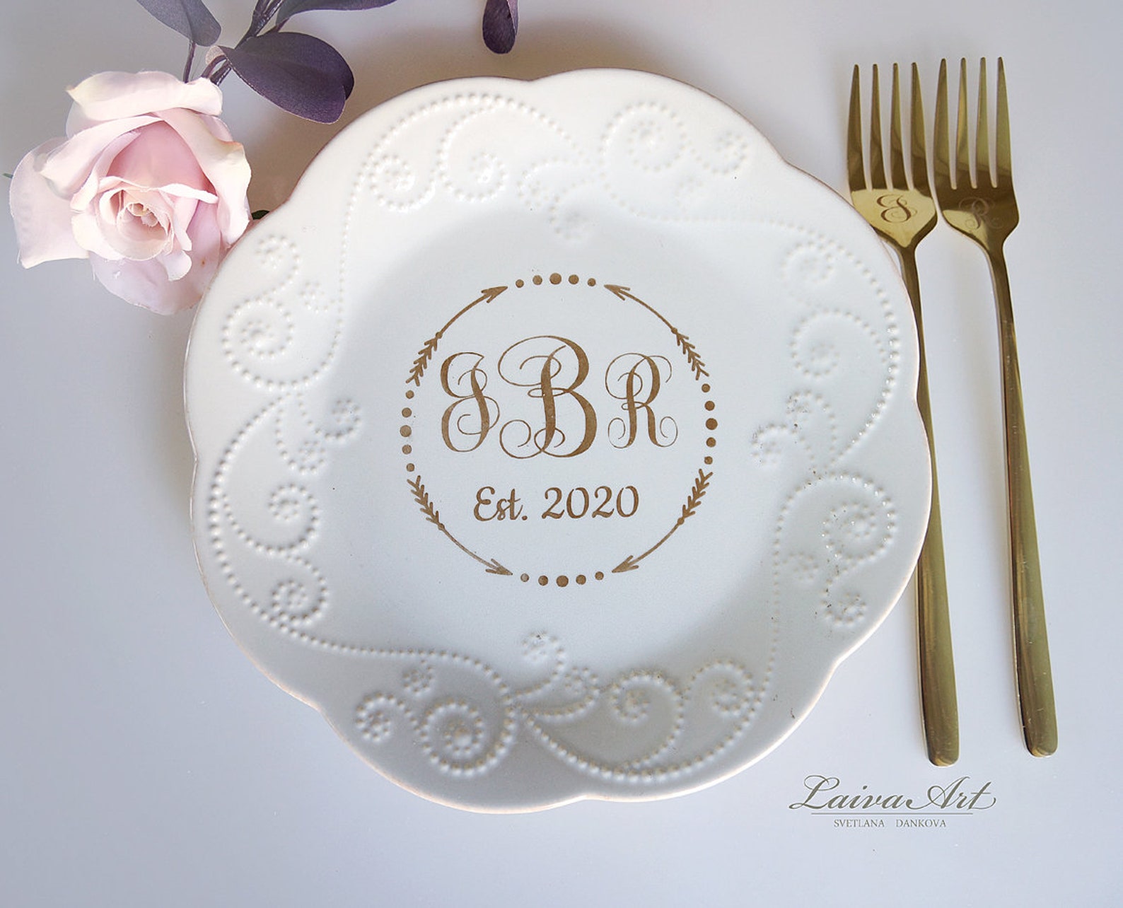 Personalized Cake Plate and Forks Set Dessert Fork Set Wedding - Etsy