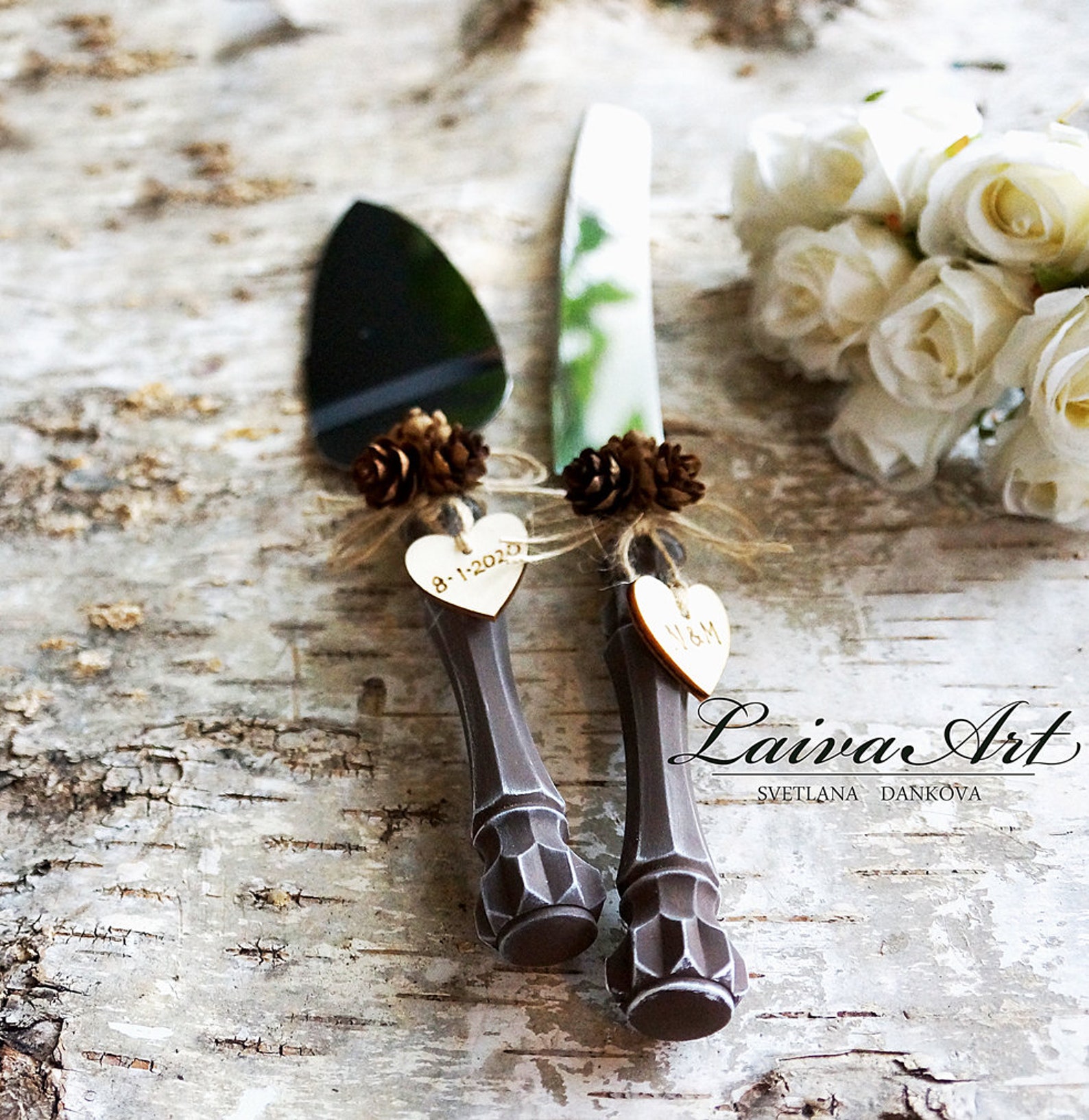 Rustic Wedding Cake Server Set & Knife Cake Cutting Set - Etsy