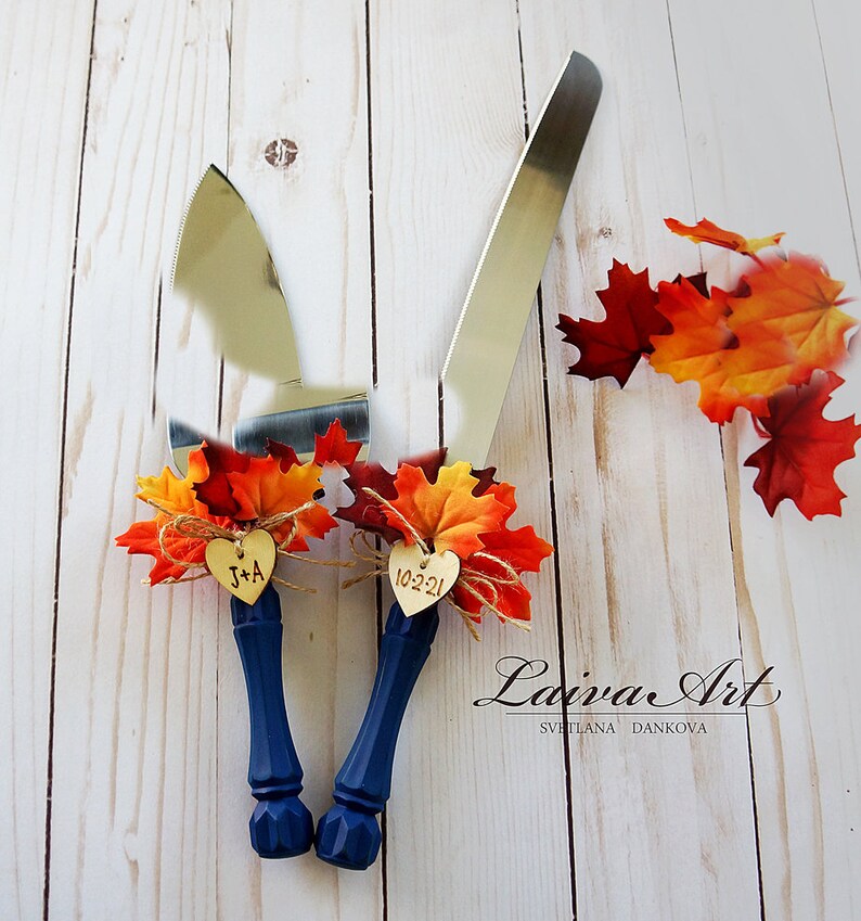 Fall Cake Cutter Set Rustic Fall Leaves Wedding Cake Server | Etsy