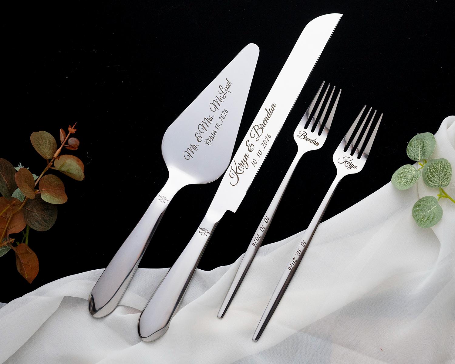 Personalized Wedding Cake Plate and Forks Set: Engraved Dessert Forks ...