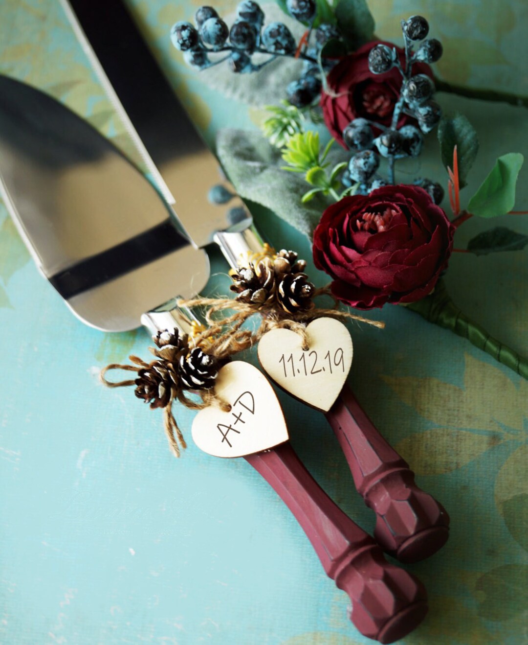 Maroon Wedding Cake Server Set & Knife Cake Cutting Set Wedding Cake ...