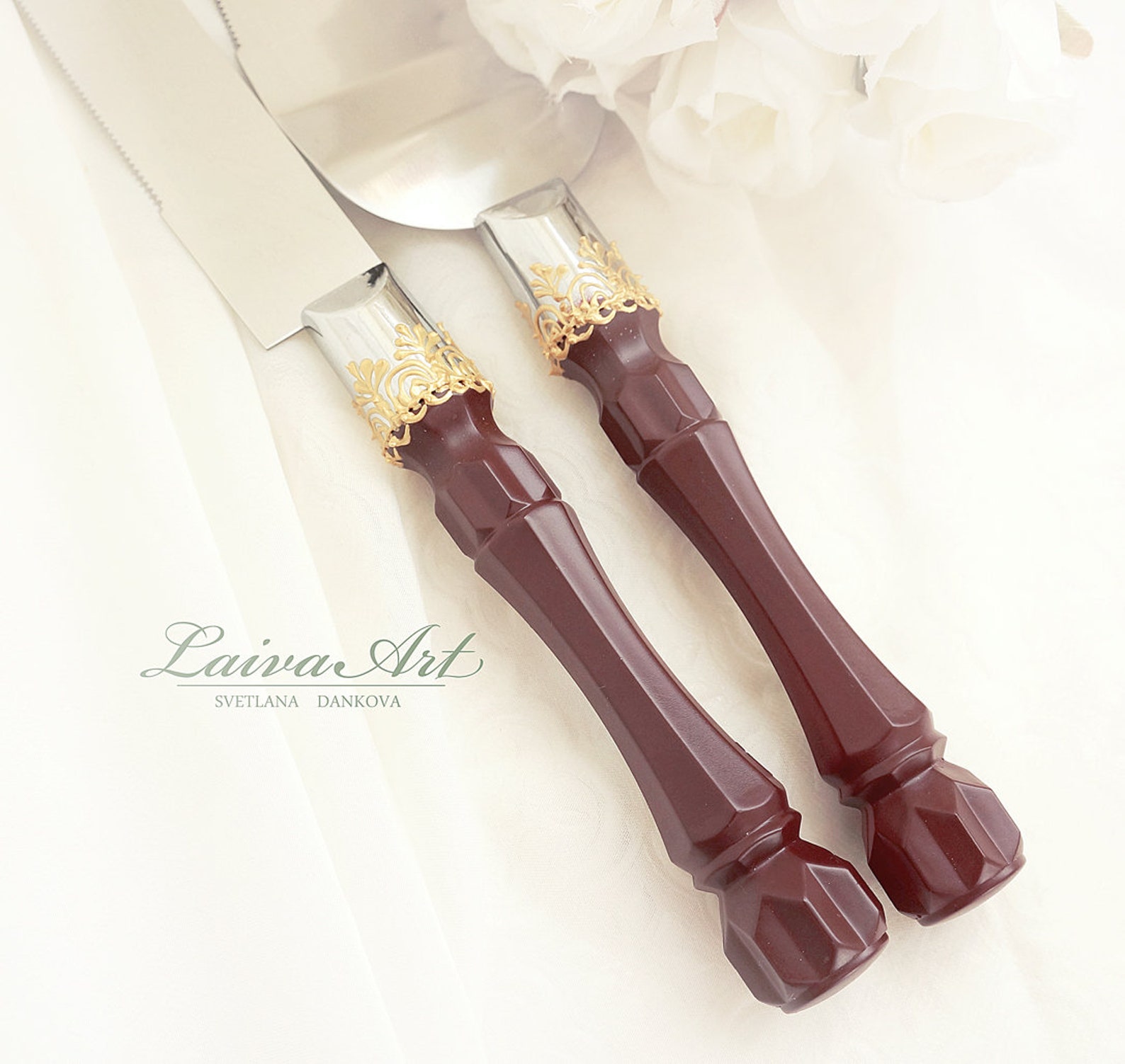 Maroon Cake Server Marsala Cutting Set Maroon Wedding Cake | Etsy