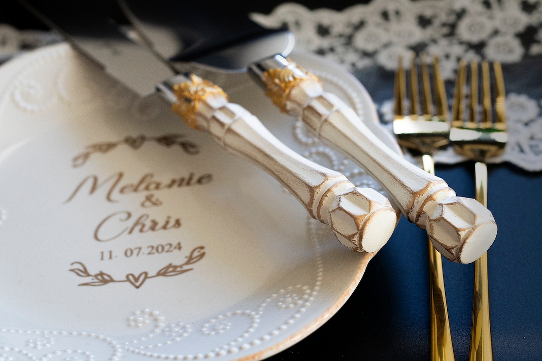 Personalized Cake Plate and Forks Set Dessert Fork Set Wedding Cake ...
