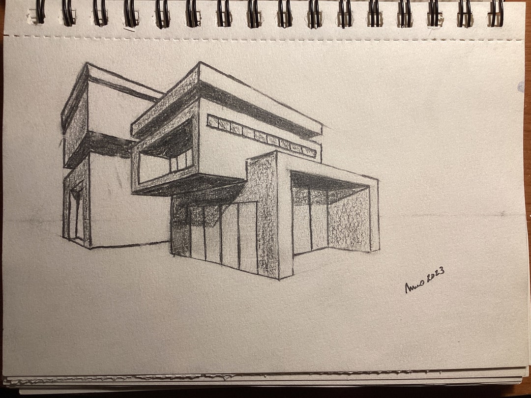 Modern House in Perspective Original Graphite Drawing - Etsy