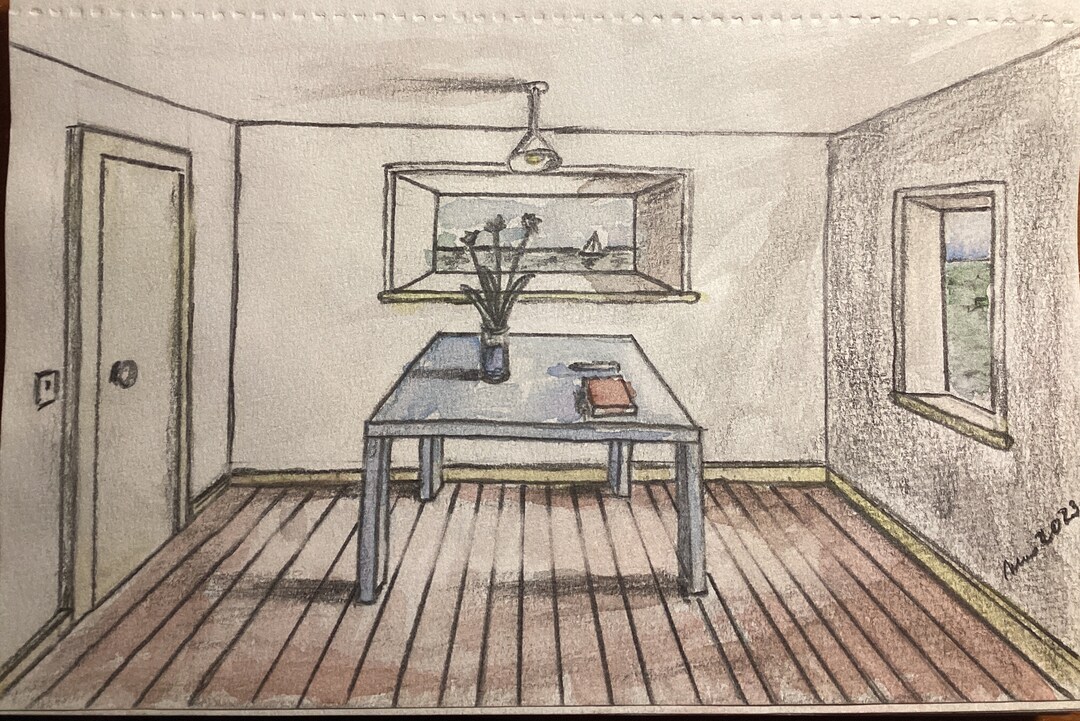 Original Pencil Drawing Room With Table 2023 Signed and Dated - Etsy