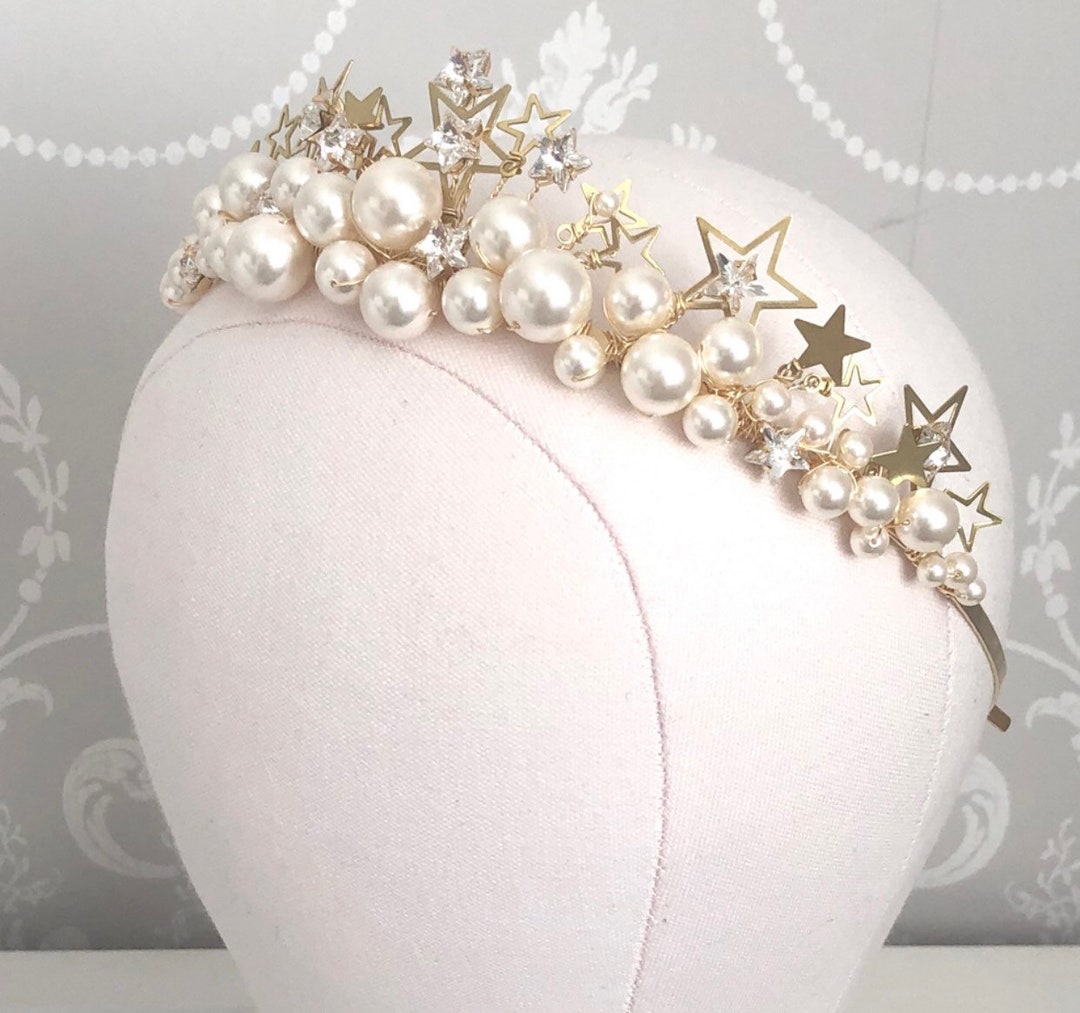 Star and Pearl Crown Tiara, Wedding Crown, Pearl Bridal Tiara ...