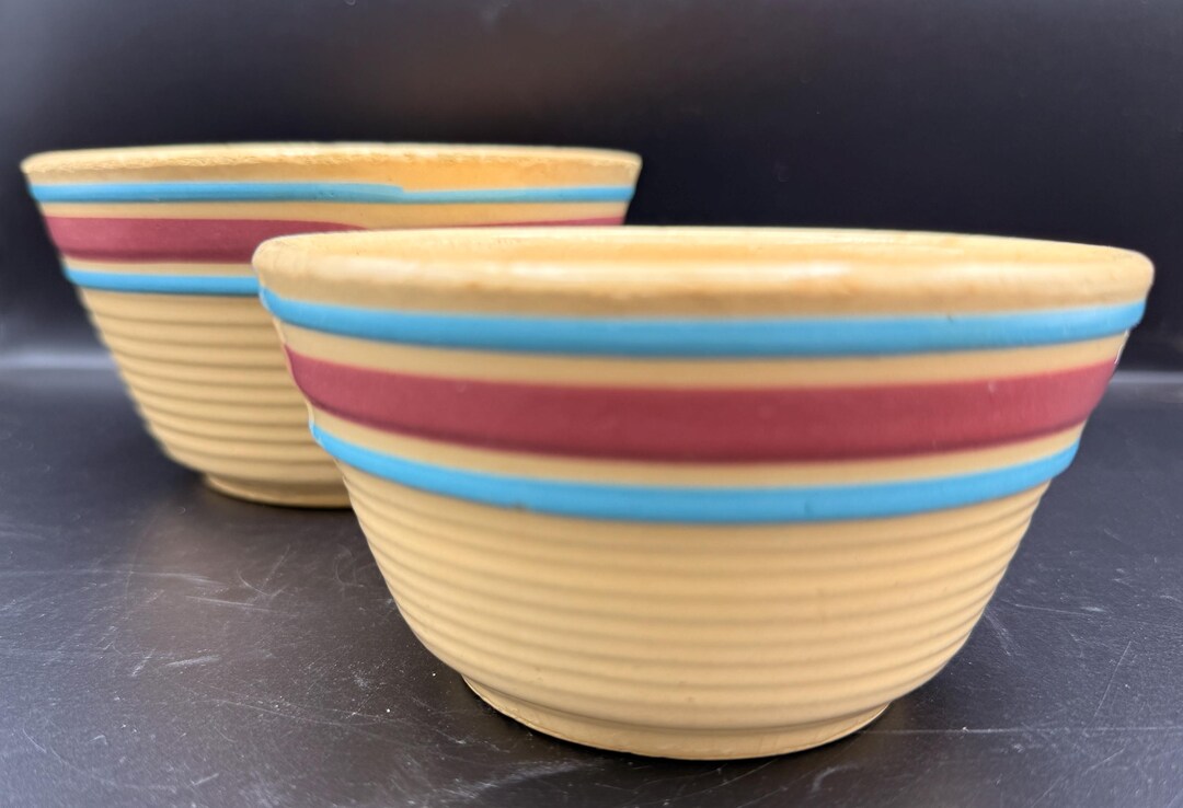 Vintage 1940s Watt Pottery Nesting Mixing Bowls | Yellow Ware With Rose ...