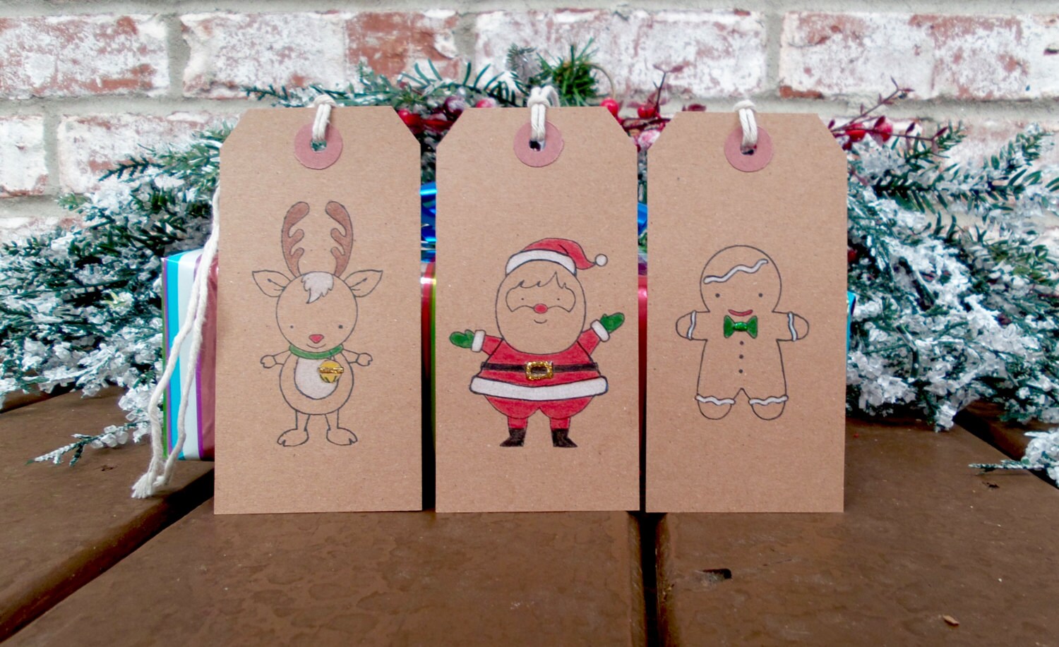 Santa Claus Gingerbread Man and Reindeer Christmas Gift Tags - Etsy