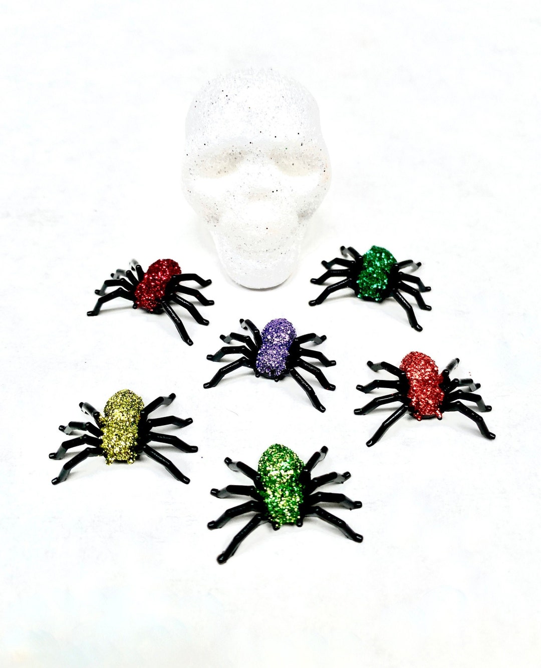 Miniature Glittered Plastic Spiders Set of 6- Perfect Halloween ...