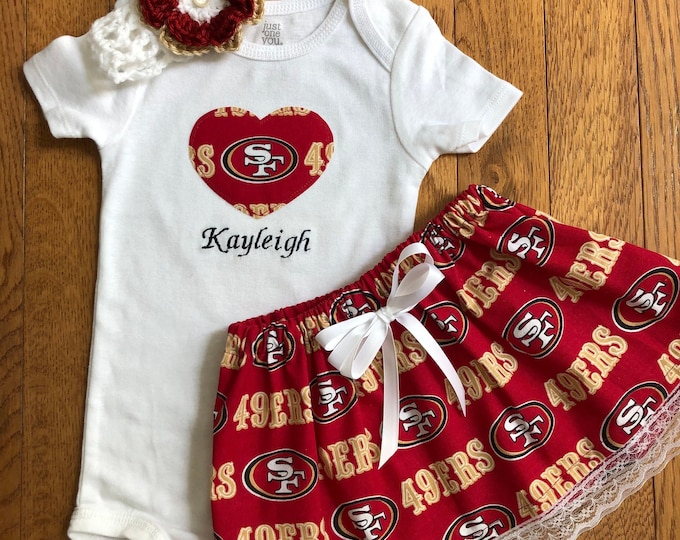 San Francisco 49ers Personalized Baby Girl Bodysuit, Skirt and Headband ...