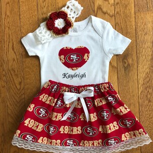 San Francisco 49ers Personalized Baby Girl Bodysuit, Skirt and Headband ...