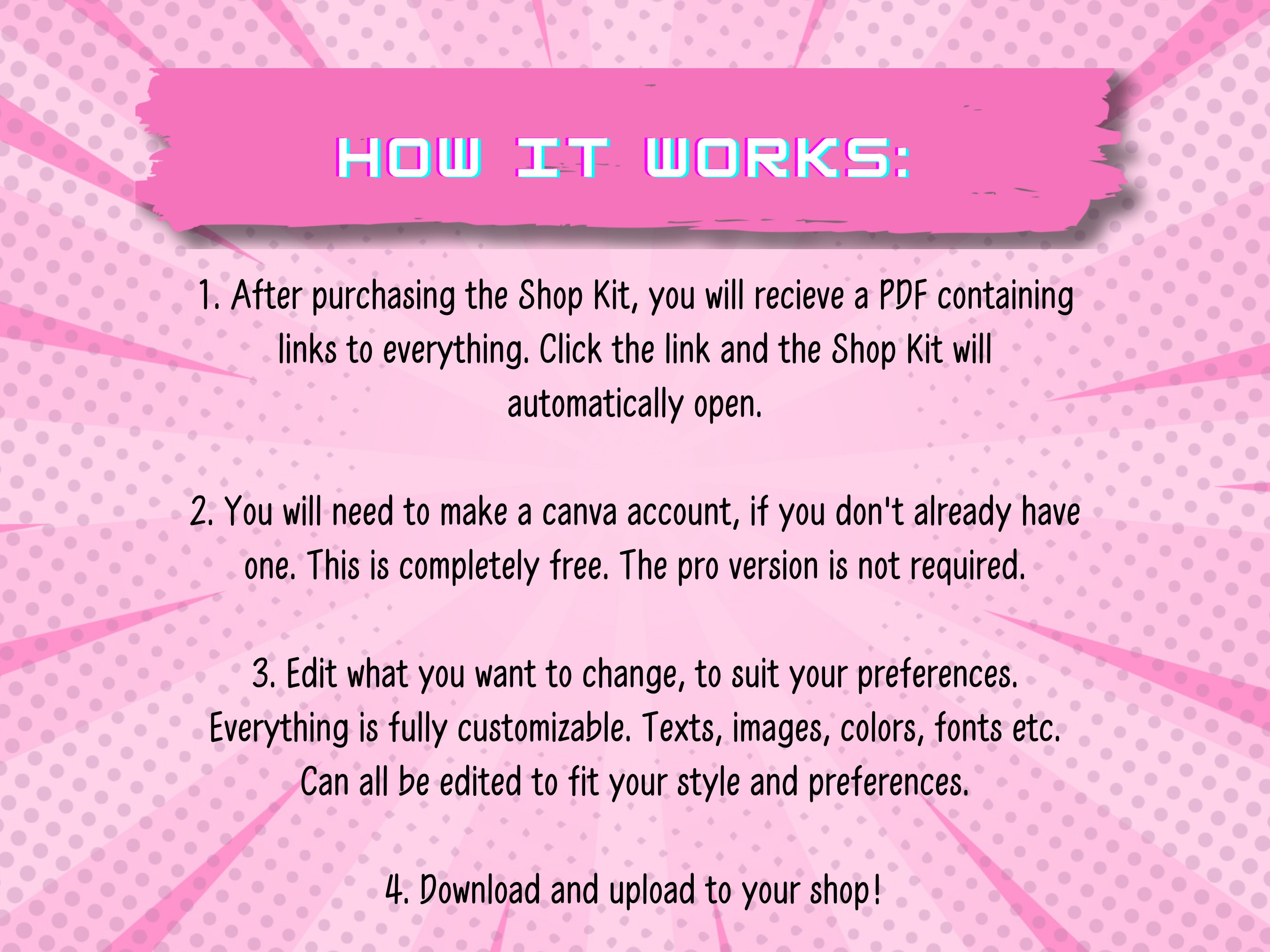 KAWAII Basic Store Template Pink, Hearts, Cute Anime, Digital Etsy Shop ...