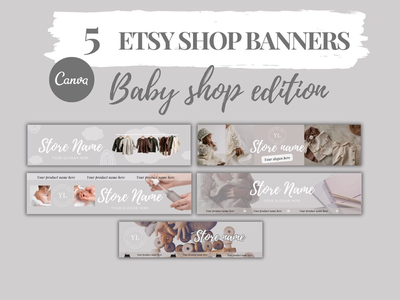 Editable Etsy Banners Baby Shop Edition beige X 5, Cute Themes With ...