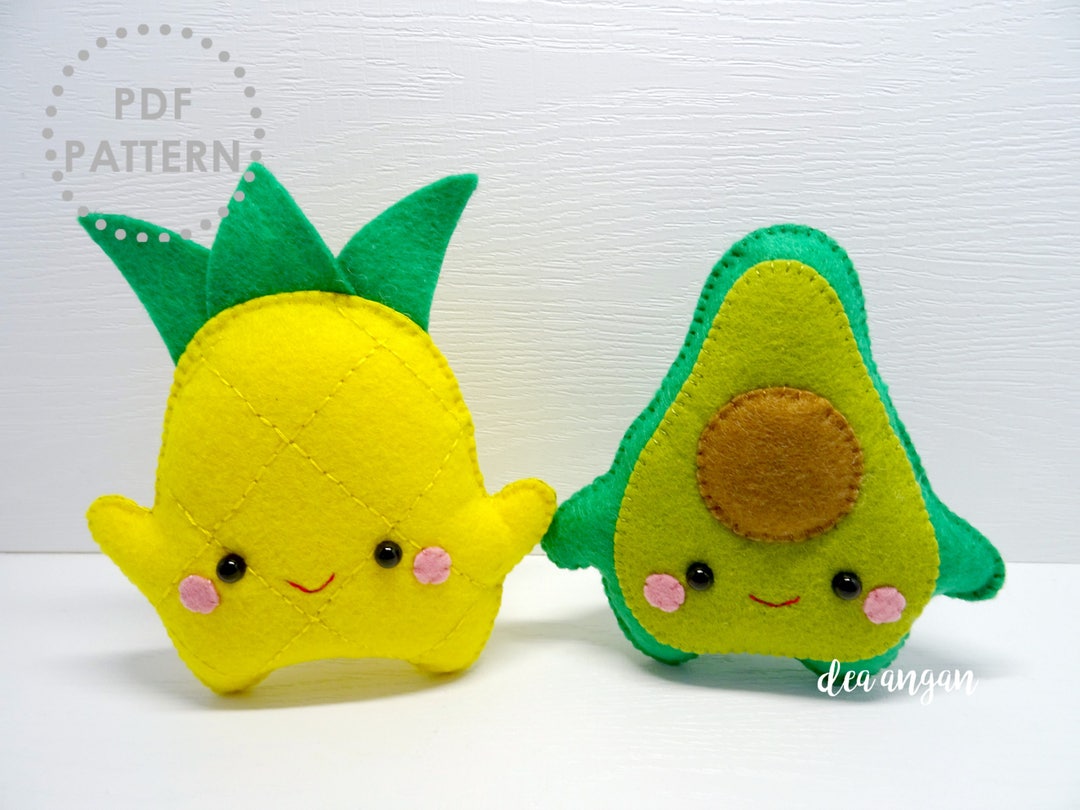 PDF Pattern: Kawaii Felt Avocado and Pineapple. Felt Food. Plushies ...