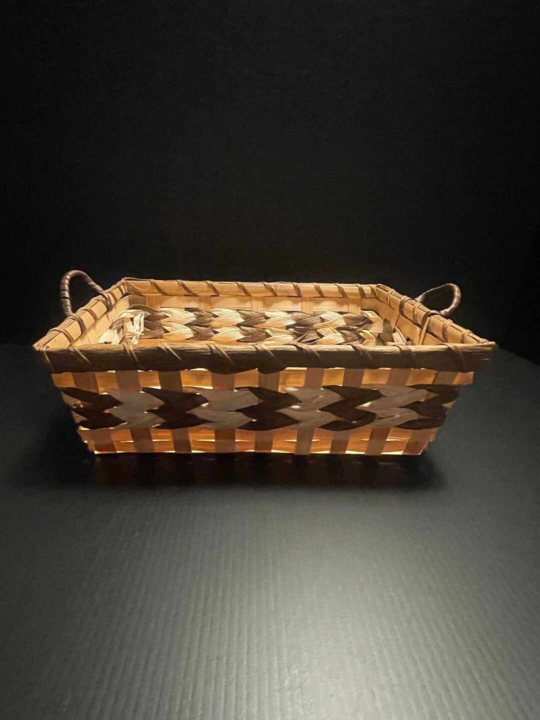 Vintage Rectangle Counter Basket Two Tone Brown - Etsy