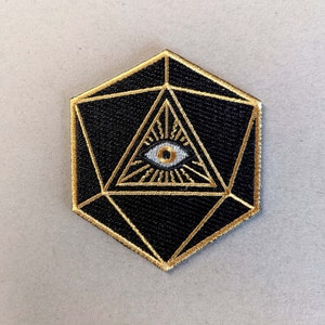 D20 All-seeing Eye Patch | Embroidered Iron-on Dice Patch | Black and ...