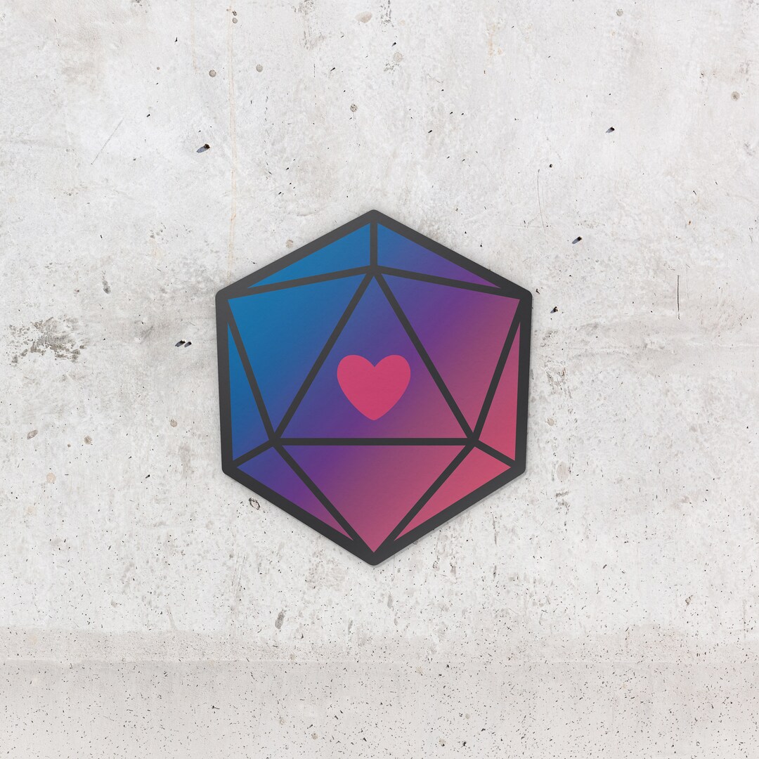 D20 Bisexual "proud Hearts" Dice Sticker | Bi Pride | LGBTQ+ Pride ...