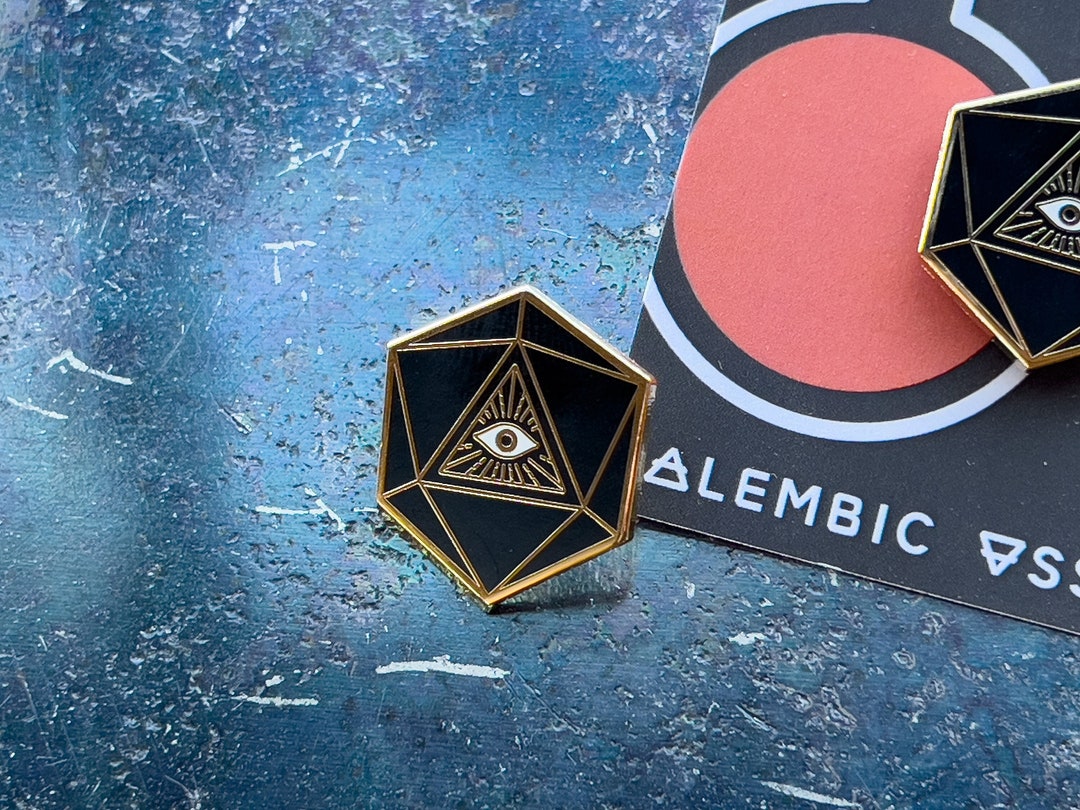 D20 All-seeing Eye Pin | Hard Enamel Dice Pin | Black and Gold ...