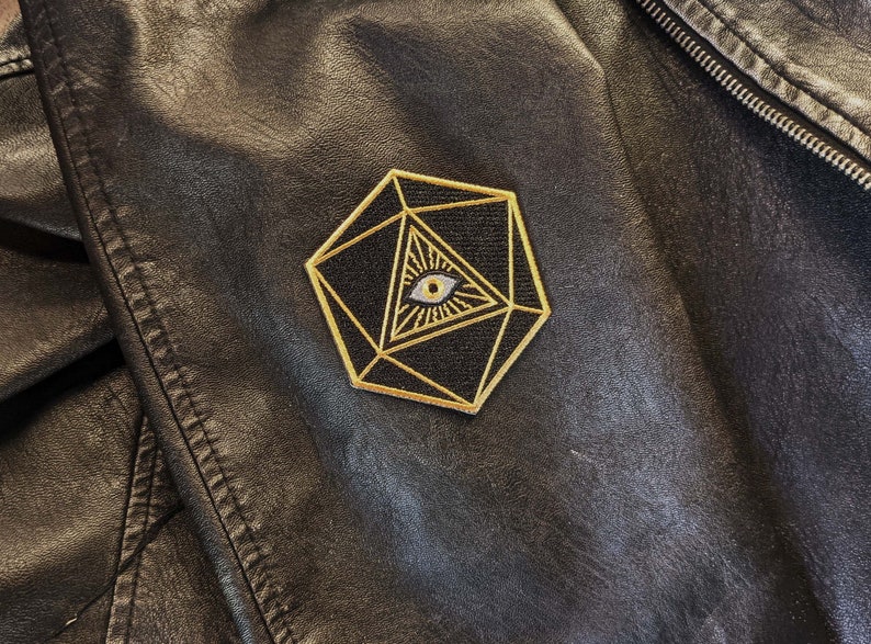 D20 All-seeing Eye Patch | Embroidered Iron-on Dice Patch | Black and ...