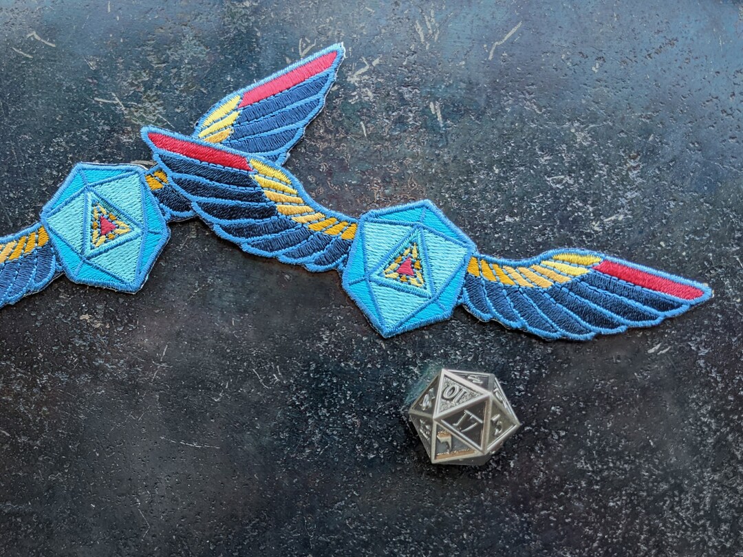 D20 Winged Luck Patch | Embroidered Iron-on Dice Patch | Dungeons and ...