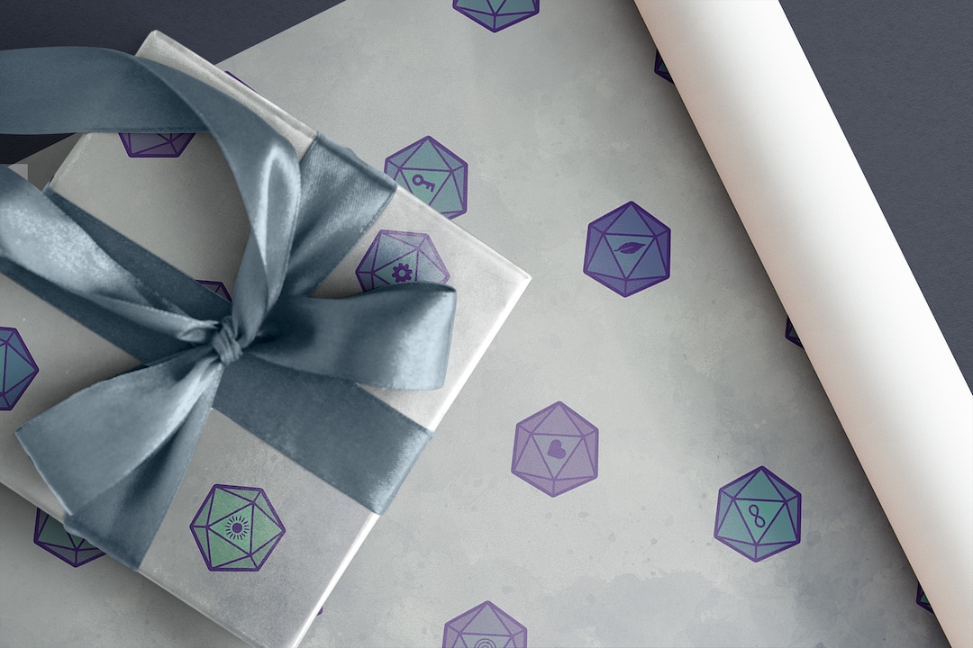 D20 Dice Wrapping Paper With Tags | Winter Ice: Matte Blue, Green ...