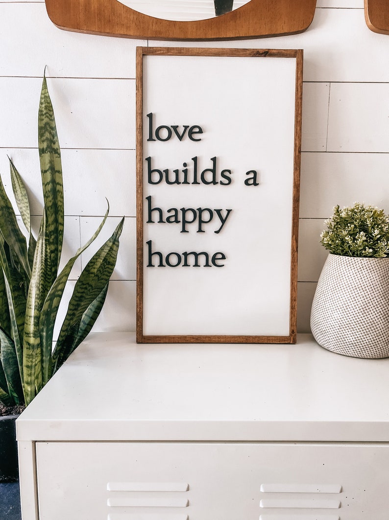 Love Builds a Happy Home - Wooden Sign - Laser Cut Sign - 3D Lettered ...
