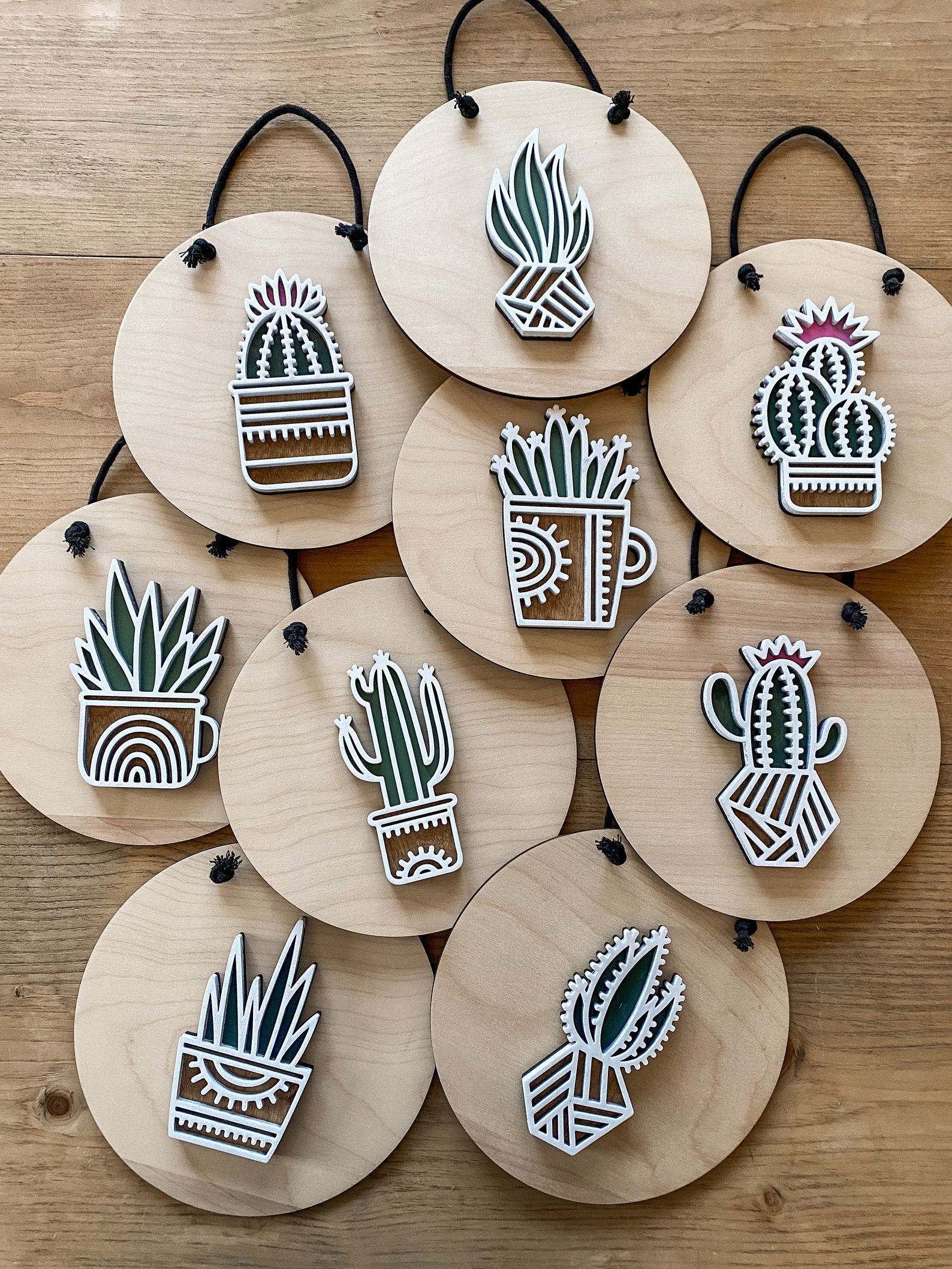 Cactus Round - Layered Sign - Laser Cut Sign - Wooden Round - Cactus ...