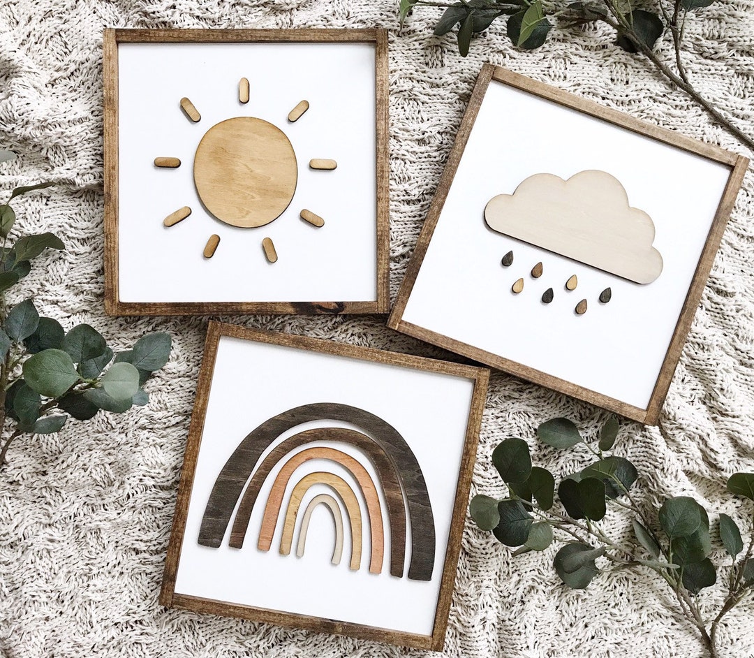 Nursery Signs Sun Sign Rain Cloud Sign Rainbow Sign Earthy Tones - Etsy