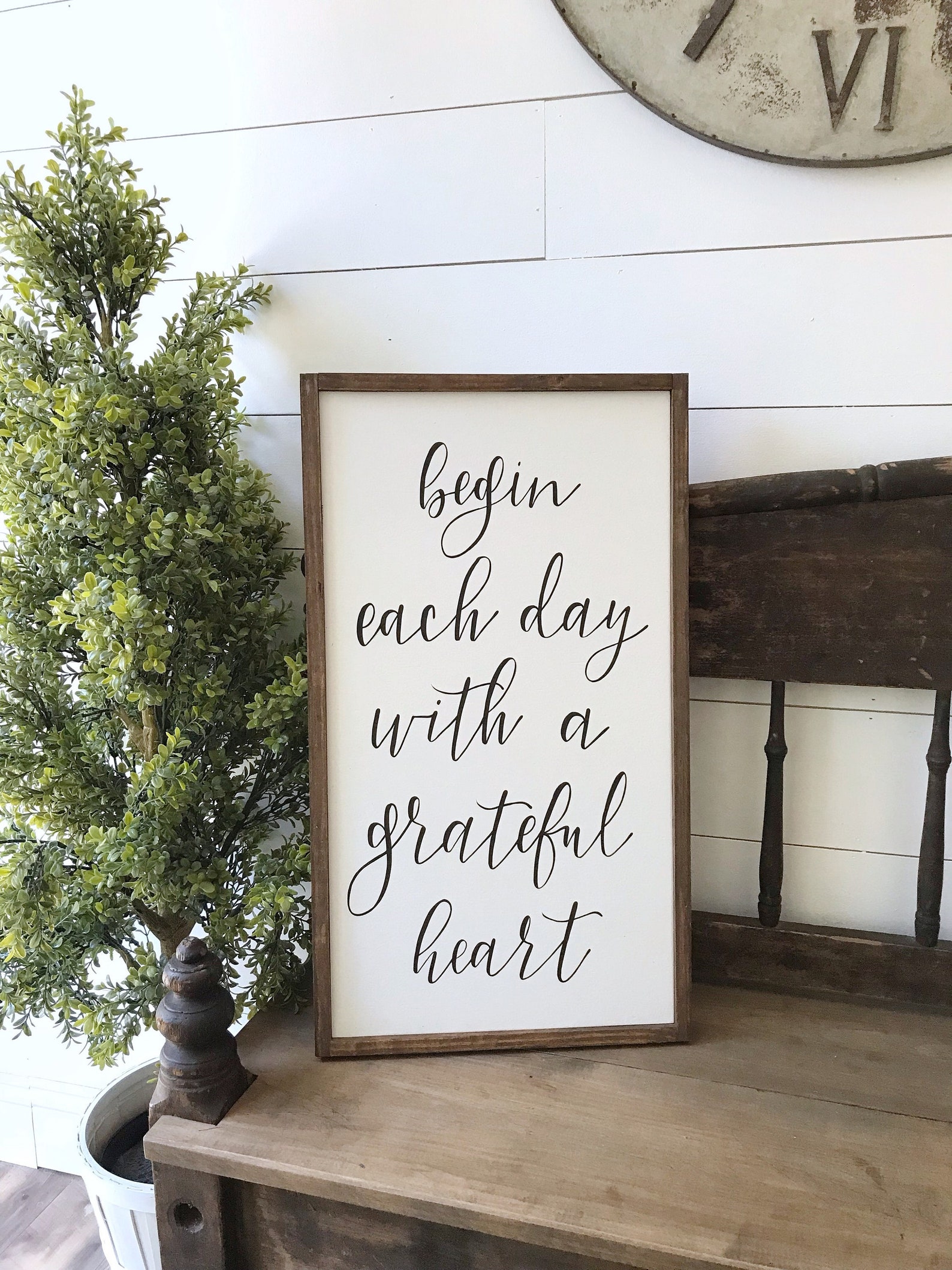 Begin Each Day With a Grateful Heart - Wood Sign - Etsy
