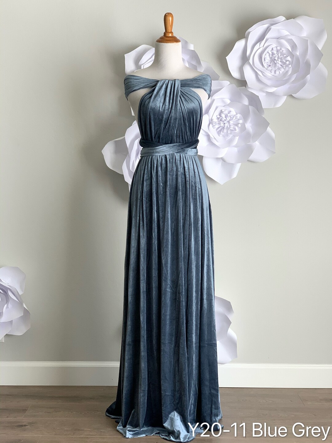 Blue Grey Velvet Dress velvet Bridesmaid Dress Velvet Long - Etsy