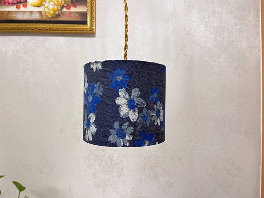 Floral Lamp Shade With Printed Denim Fabric, Retro Lamp Shades, Rustic ...