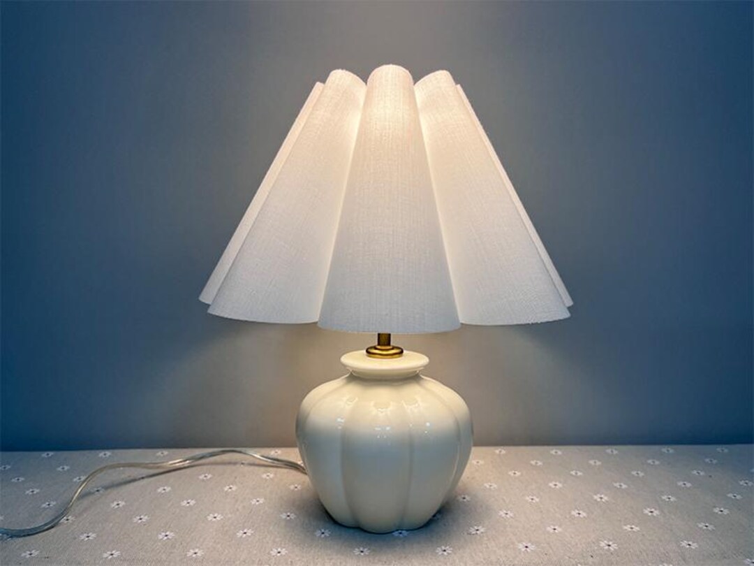 White Table Lamp, Bed Lamp Made of Pumpkin Ceramic Base and Fabric Lamp ...