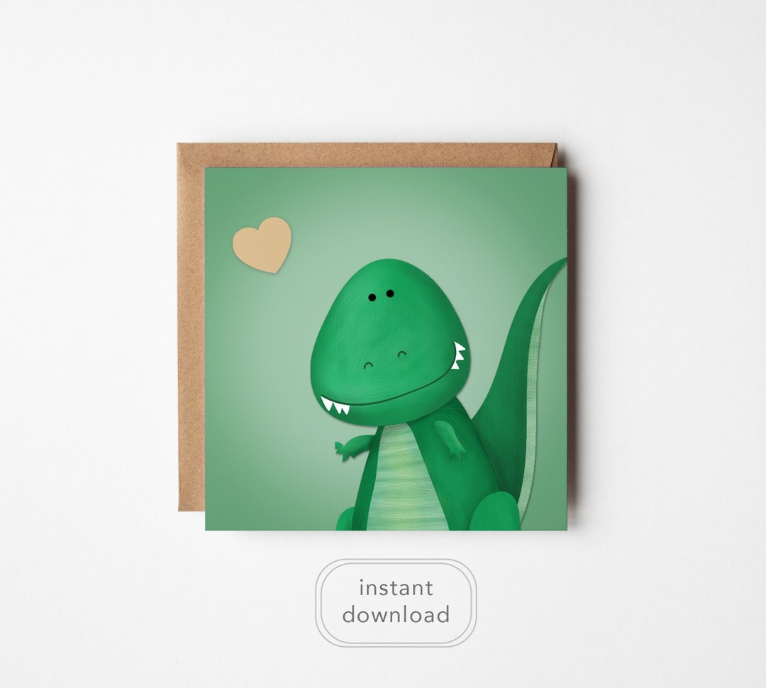 Printable Dinosaur Love Heart Greeting Card, Digital Valentine, T-rex ...