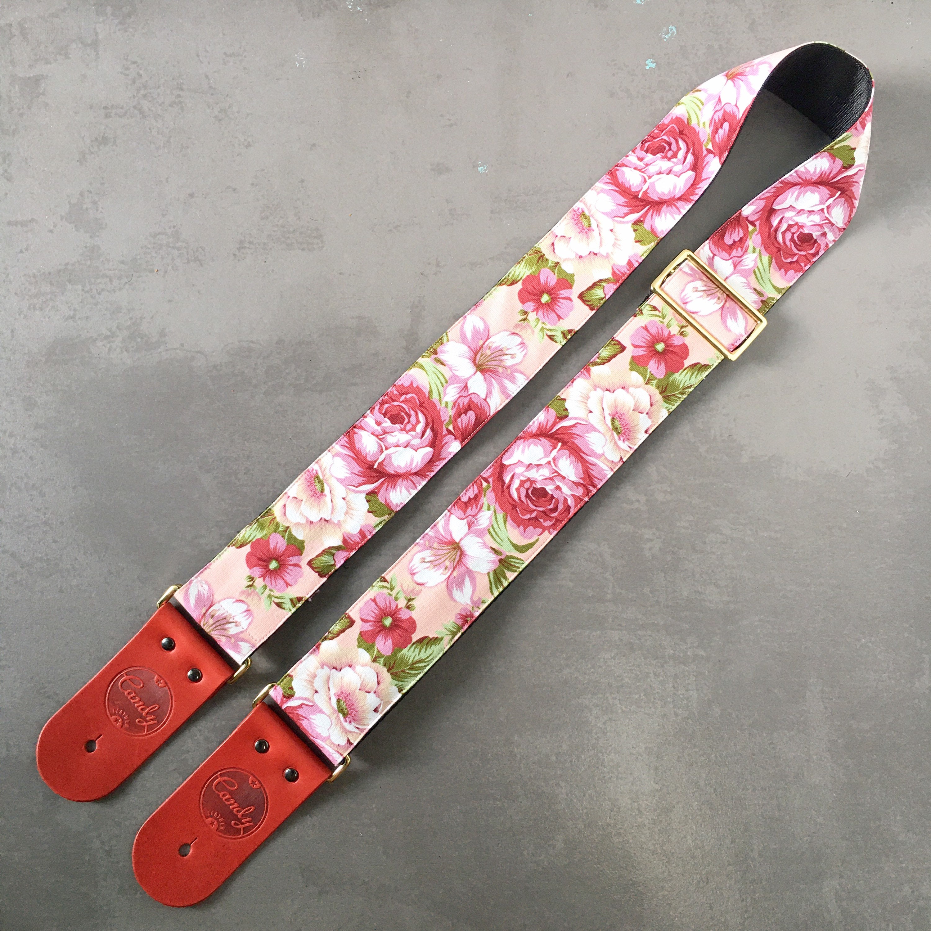 Pink Floral Guitar Strap: Genuine Leather Ends, Adjustable Length - Etsy