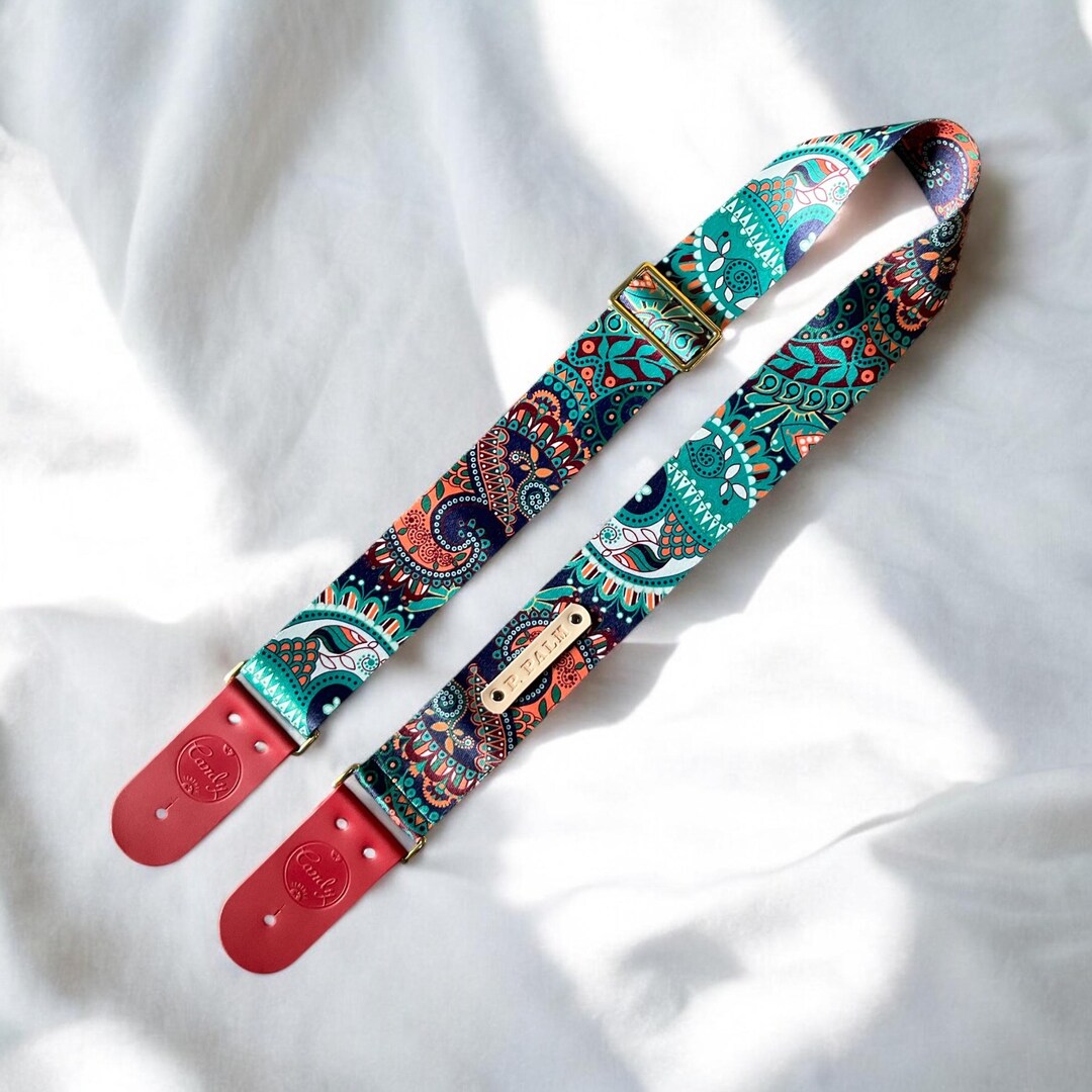 Mixed Green Guitar Strap: Genuine Leather, Personalized Option - Etsy