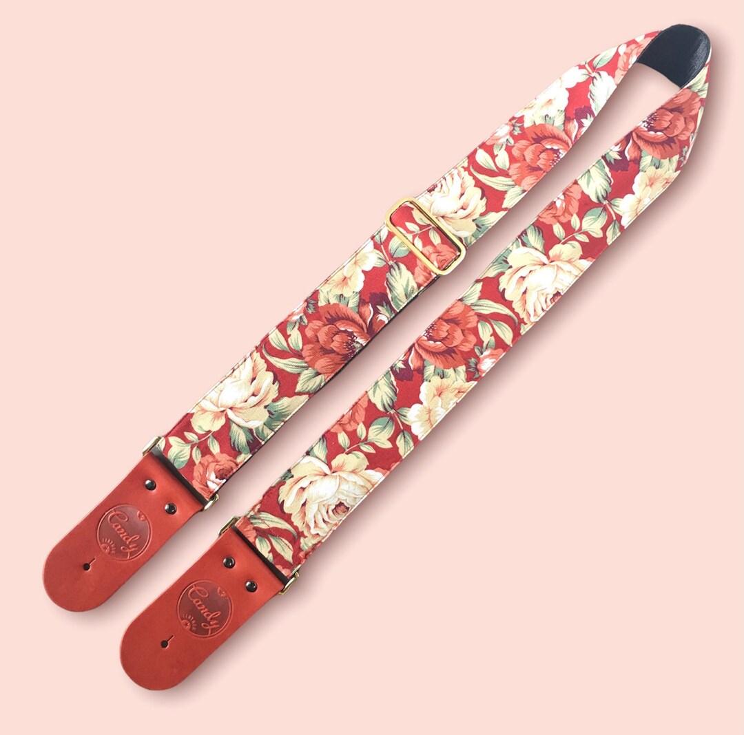 Red Flora Guitar Strap Genuine Leather Guitar Strap - Etsy