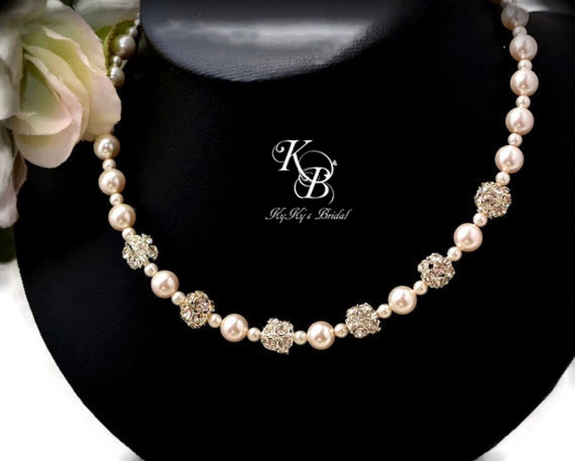 Pearl and Rhinestone Necklace Bridal Necklace Wedding - Etsy