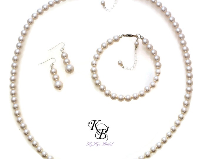 Bridal Jewelry SET Simple Wedding Jewelry Swarovski Pearl Jewelry SET ...