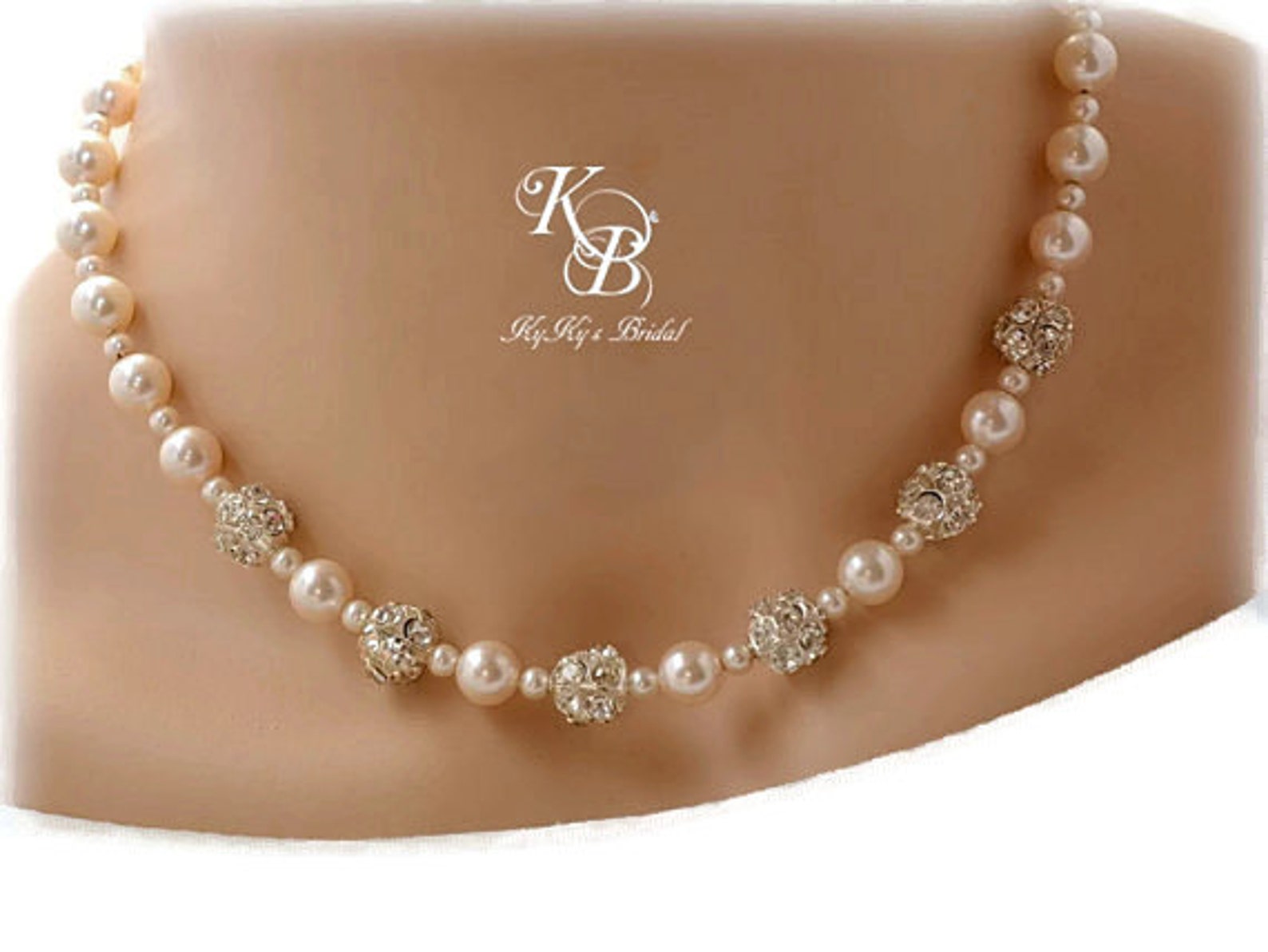Pearl and Rhinestone Necklace Bridal Necklace Wedding - Etsy
