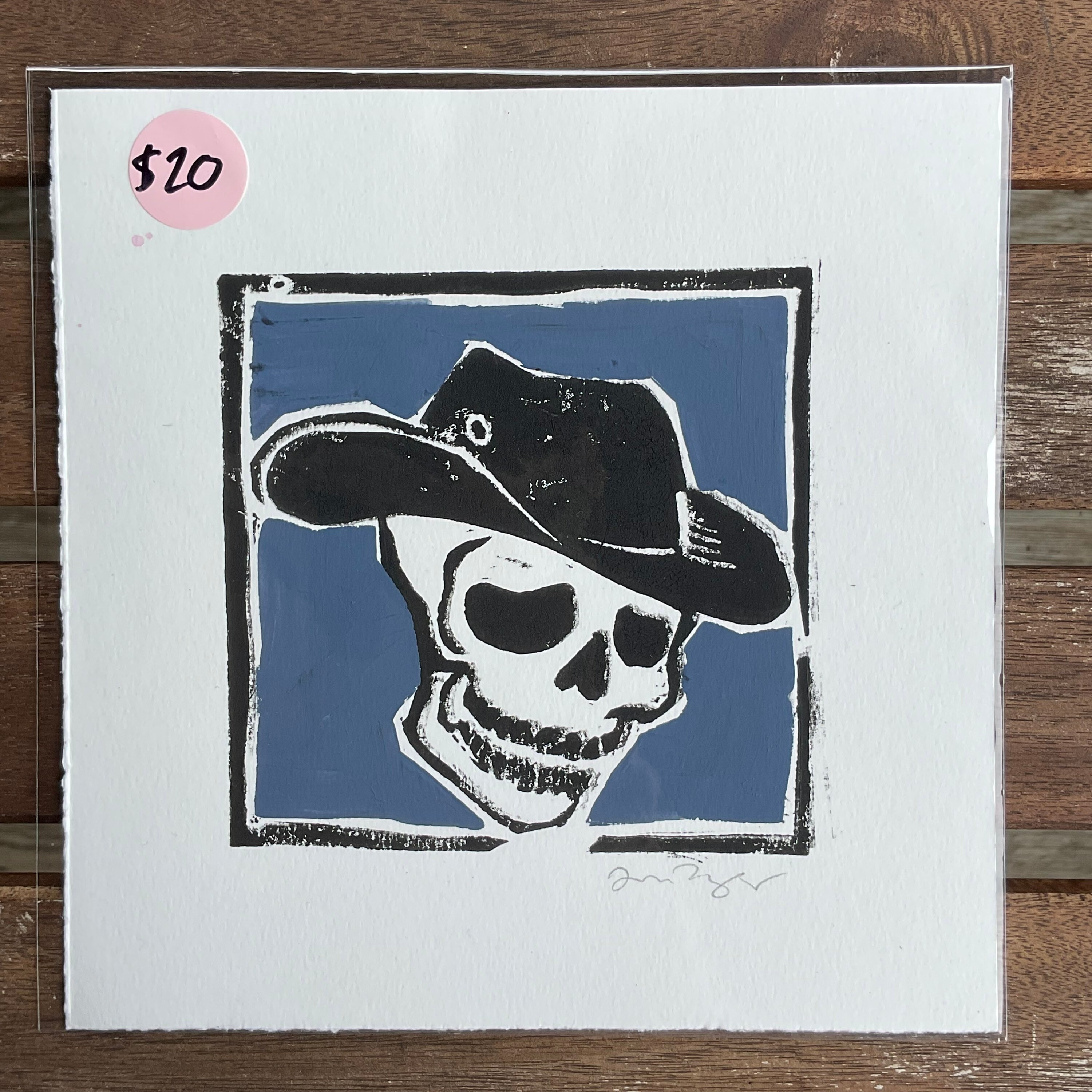 Skeleton Cowboy Linocut Print - Etsy