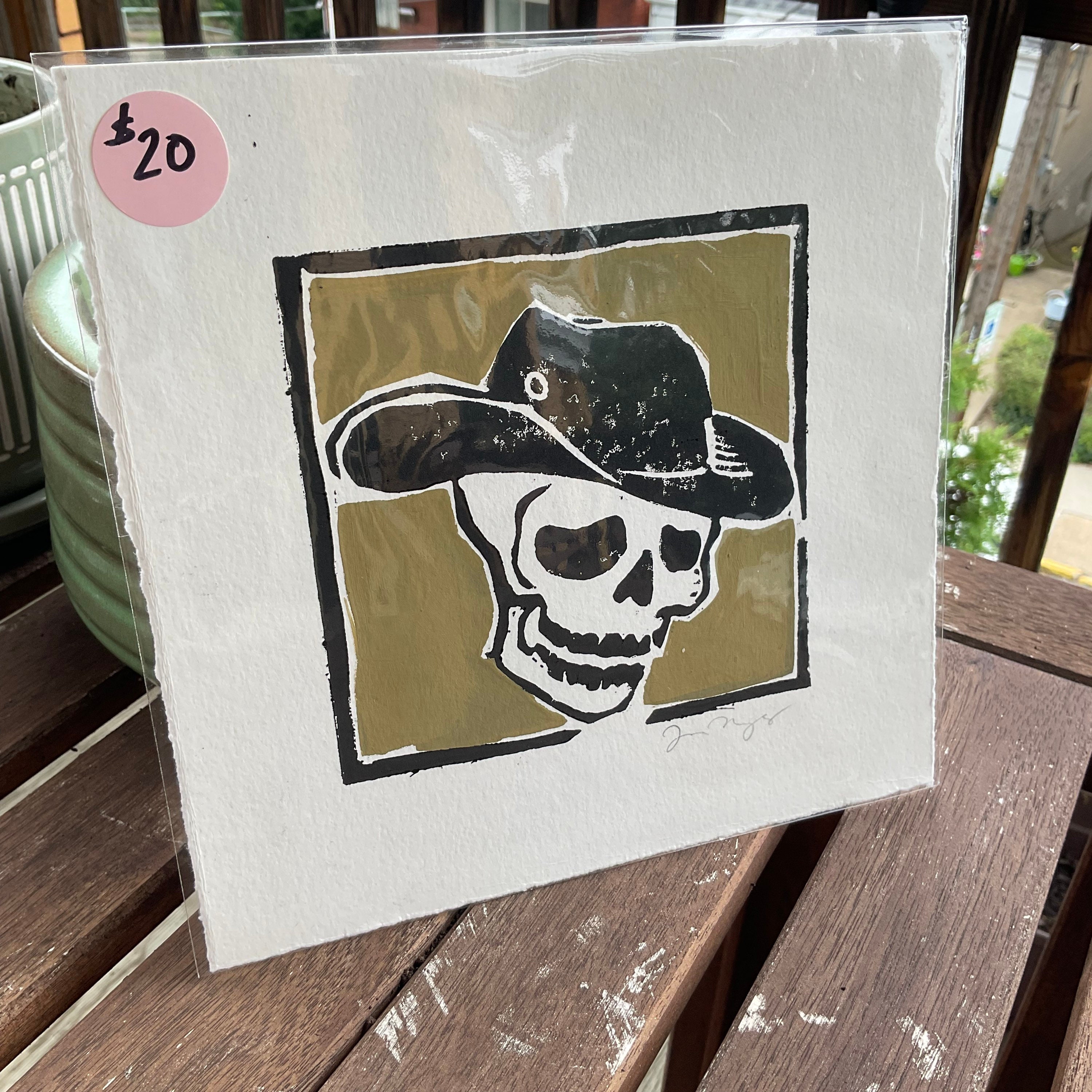 Skeleton Cowboy Linocut Print - Etsy