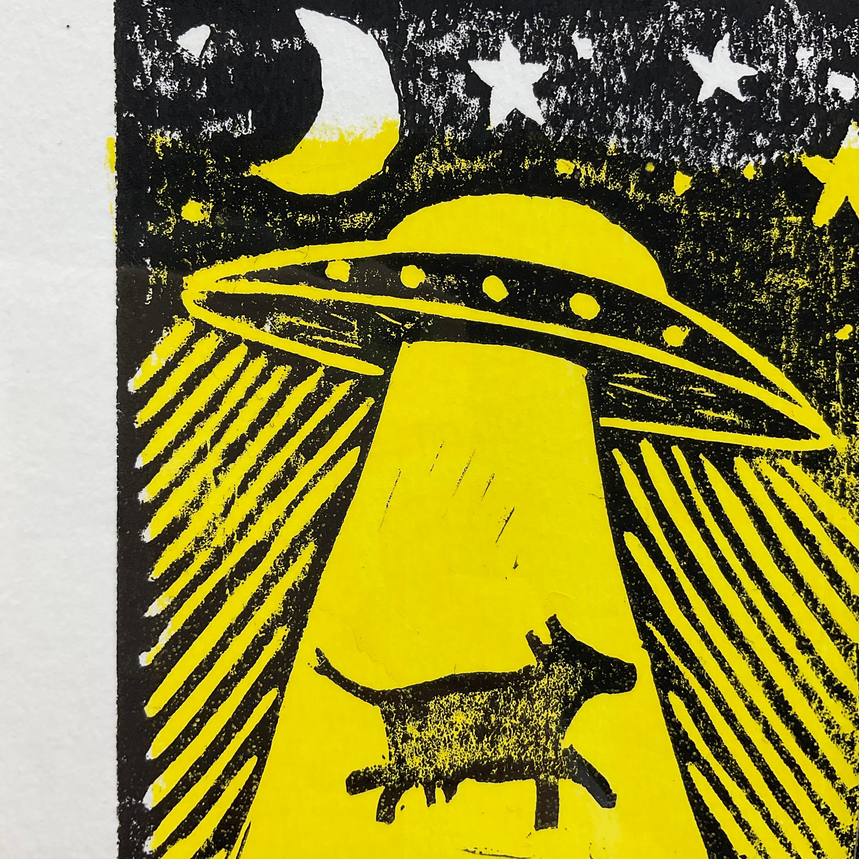 UFO Cow "goodbye" Linocut Print - Etsy