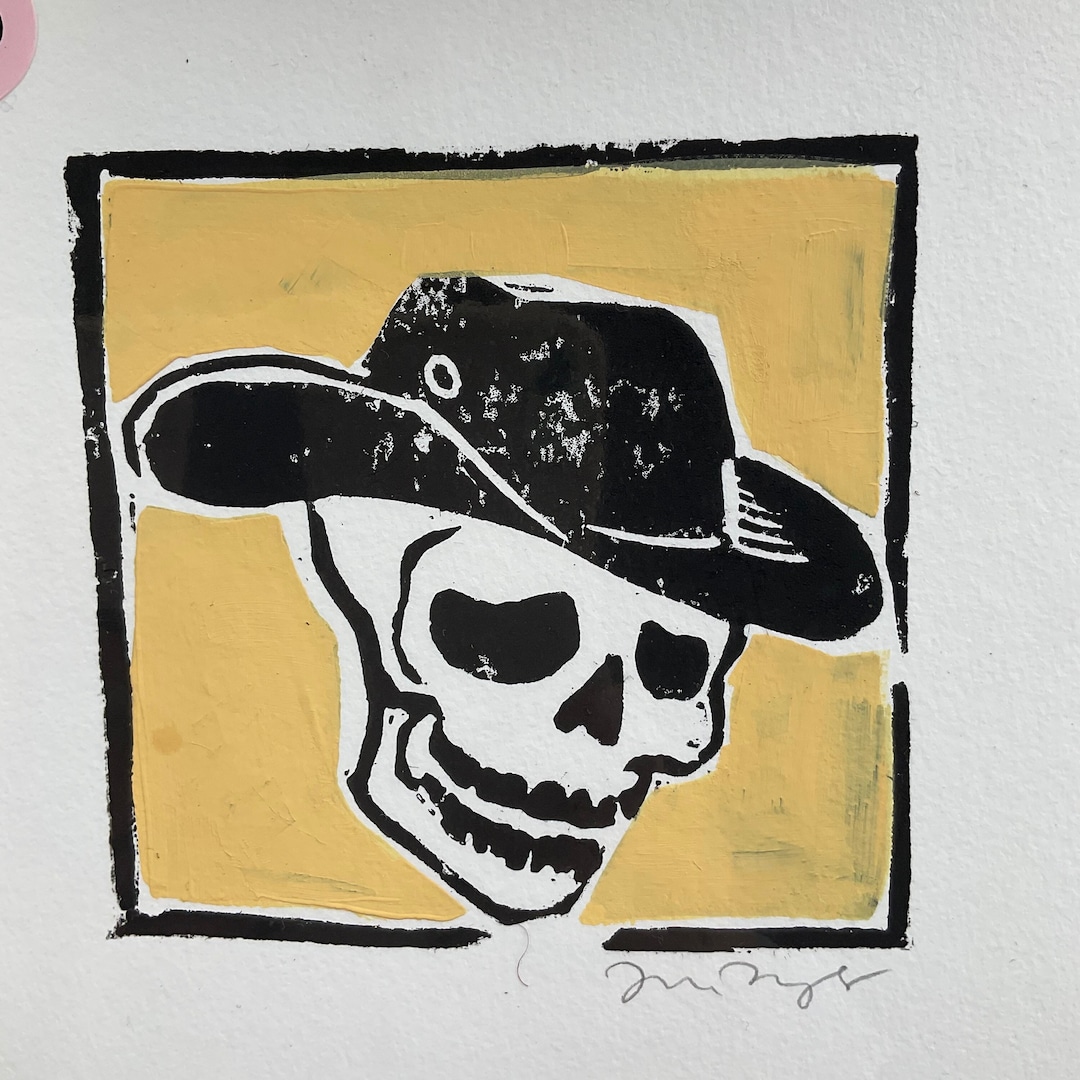 Skeleton Cowboy Linocut Print - Etsy