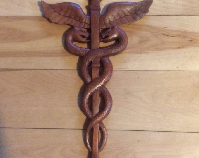 Caduceus Wood Carved Wall Hanging small Size Large Size - Etsy