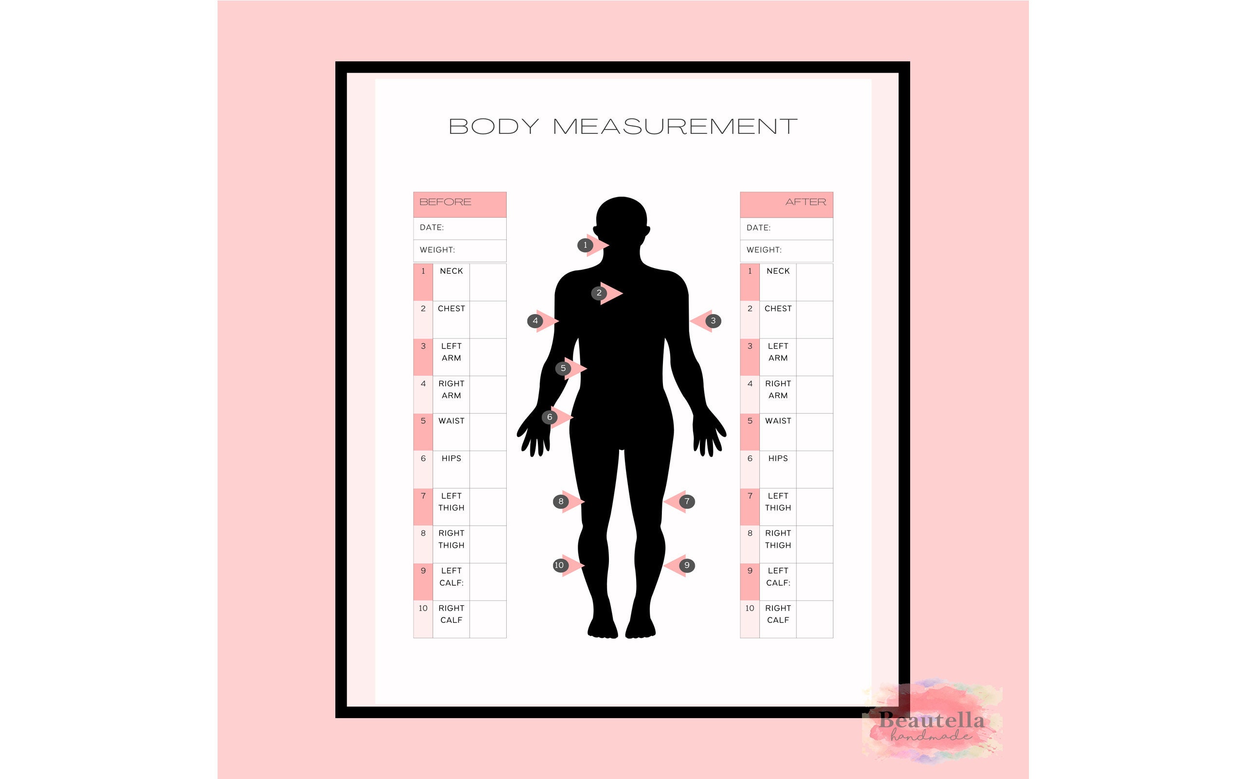 Printable Body Measurement Tracker, Weightloss Tracker, Digital Print ...