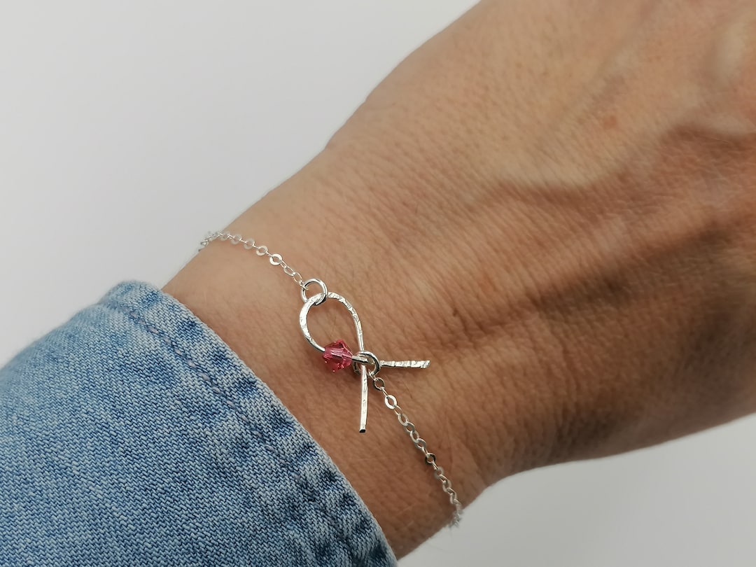 Breast Cancer Support Bracelet Sterling Silver With Hammered Ribbon and ...