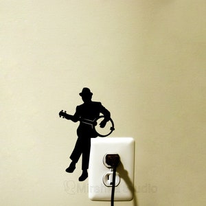 Man Playing Banjo Light Switch Decal Guitarist Wall Sticker Folk Wall ...
