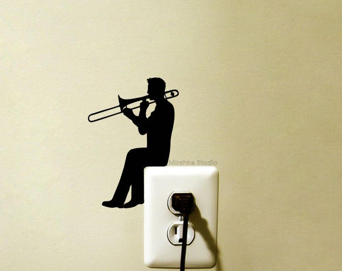 Trombone Player Light Switch Fabric Sticker Jazz Wall Decal Music Wall ...