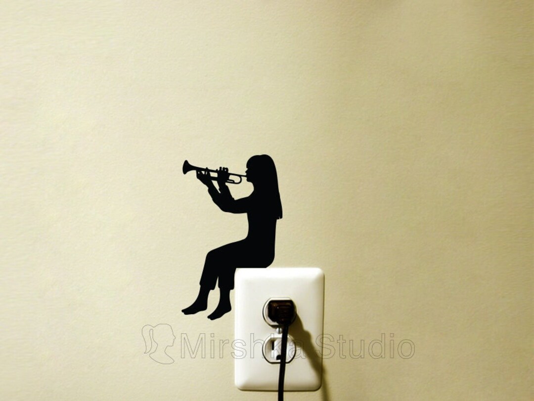 Little Girl Playing Trumpet Light Switch Decal Trumpet Wall Sticker ...